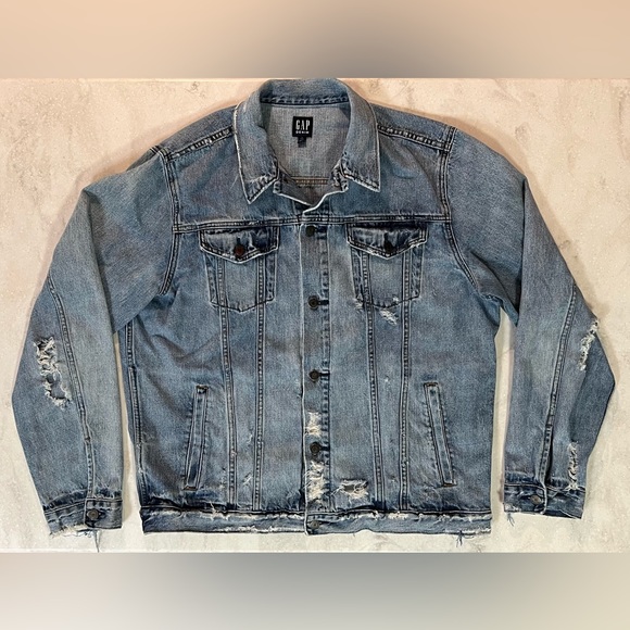 GAP | Jackets & Coats | Euc Gap Distressed Denim Jacket Xlt | Poshmark